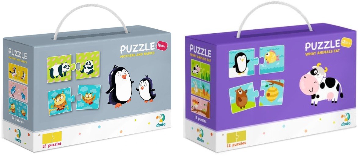 Dodo, puzzle, Duo zestaw 3, Co jedzą zwierzęta/Matki i dzieci, 2x12 el ...