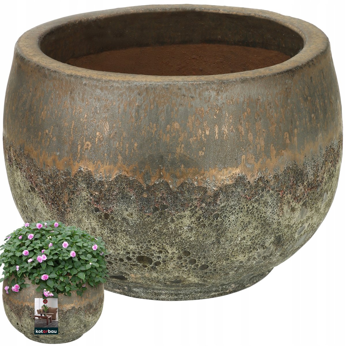 DONICZKA DONICA CERAMICZNA Ø27CM MROZOODPORNA ZŁOTA NOWOCZESNA SALON ...