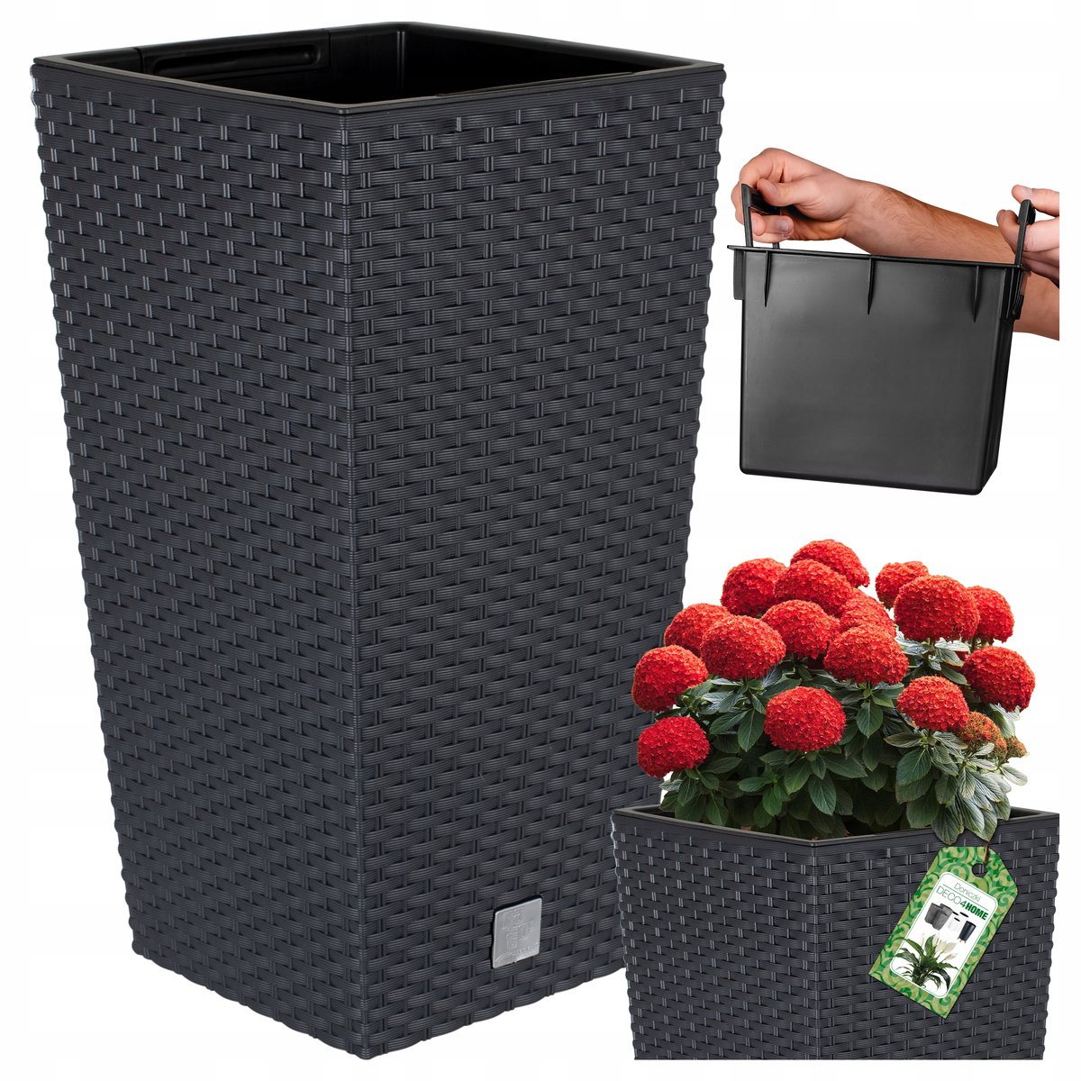 DONICZKA DONICA OGRODOWA TARAS RATTAN KWIETNIK ANTRACYT WYSOKA 42CM ...