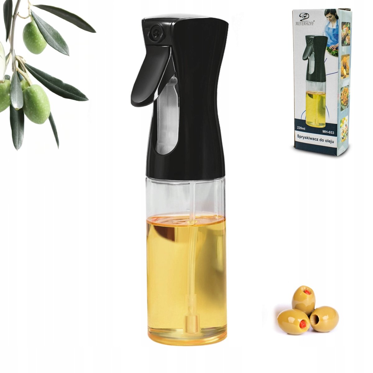DOZOWNIK 220ML do Oliwy Spryskiwacz OLEJU OCTU ROZPYLACZ SPRAY Duży ...