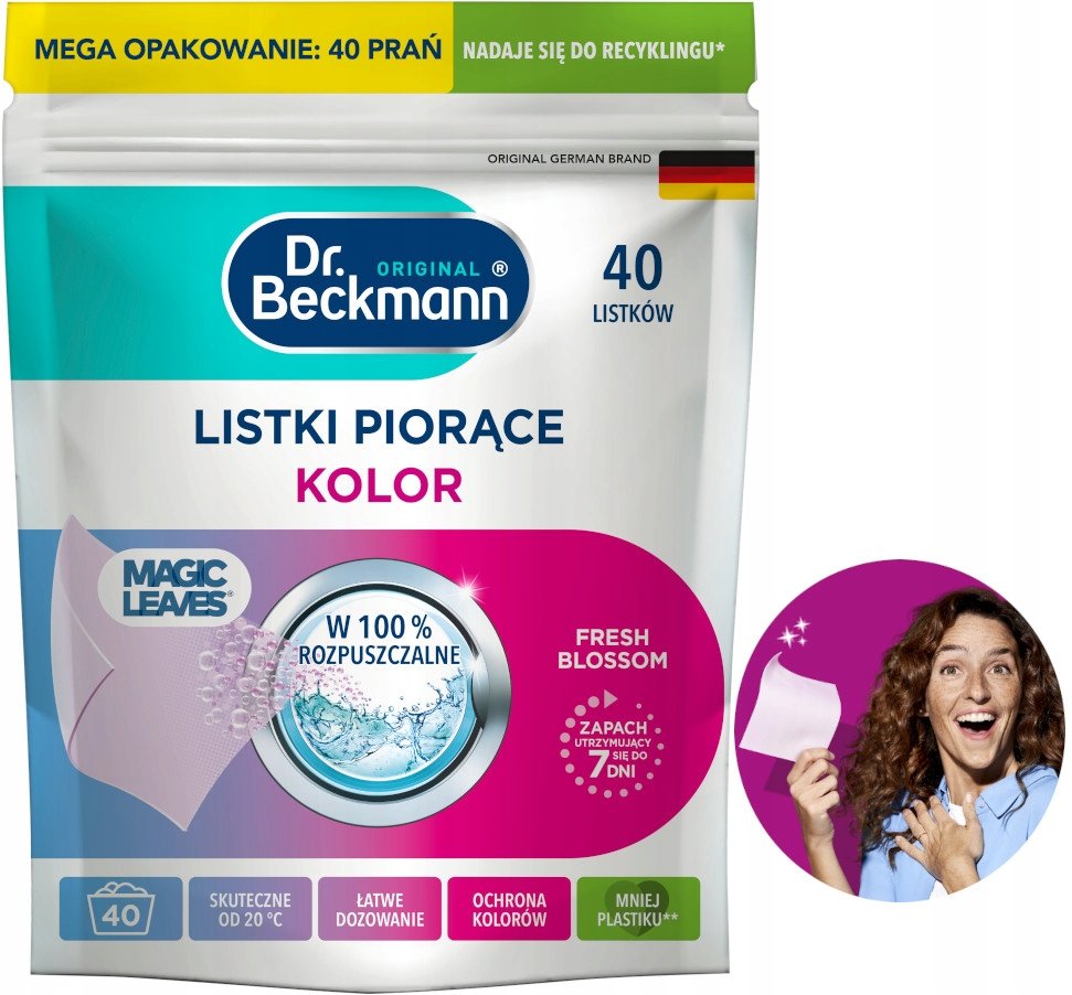 Dr. Beckmann MAGIC LEAVES Chusteczki Listki Piorące do Prania Kolor 40 prań - Dr. Beckmann ...