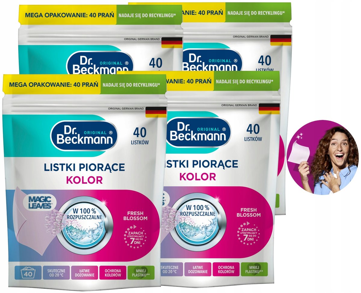 Dr. Beckmann MAGIC LEAVES Chusteczki Listki Piorące do Prania Kolor 4x40szt - Dr. Beckmann ...