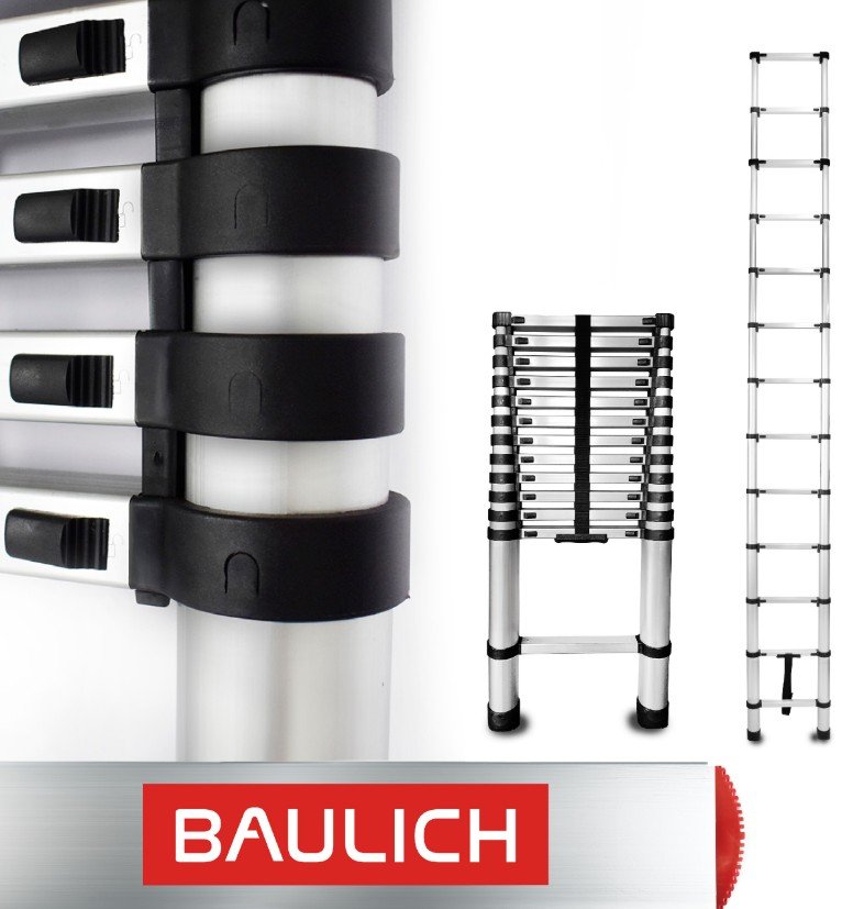 Drabina teleskopowa aluminiowa przystawna 13 szczebli 3,8m BAULICH ...