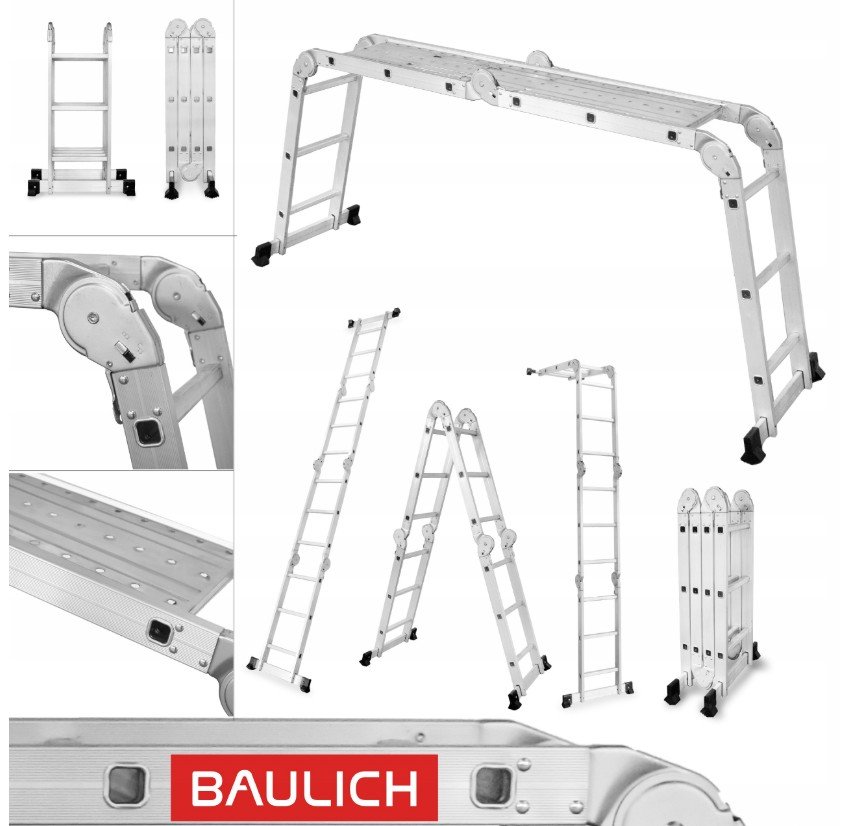 Drabina uniwersalna wielofunkcyjna aluminiowa 4x3 z podestem BAULICH ...
