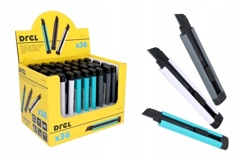 DREL Nóż z ostrzem łamanym 18 mm metalowa prowadnica, 3 ostrza - DREL ...