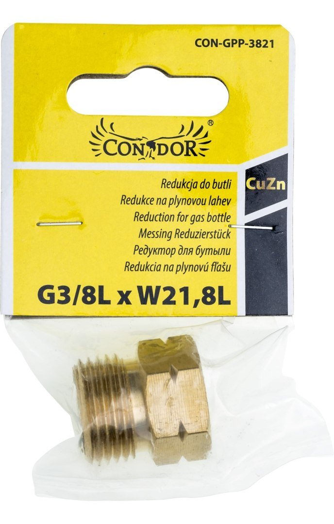 Drel Redukcja do butli turystycznej G3/8L x W21.8L, mosiądz CON-GPP ...