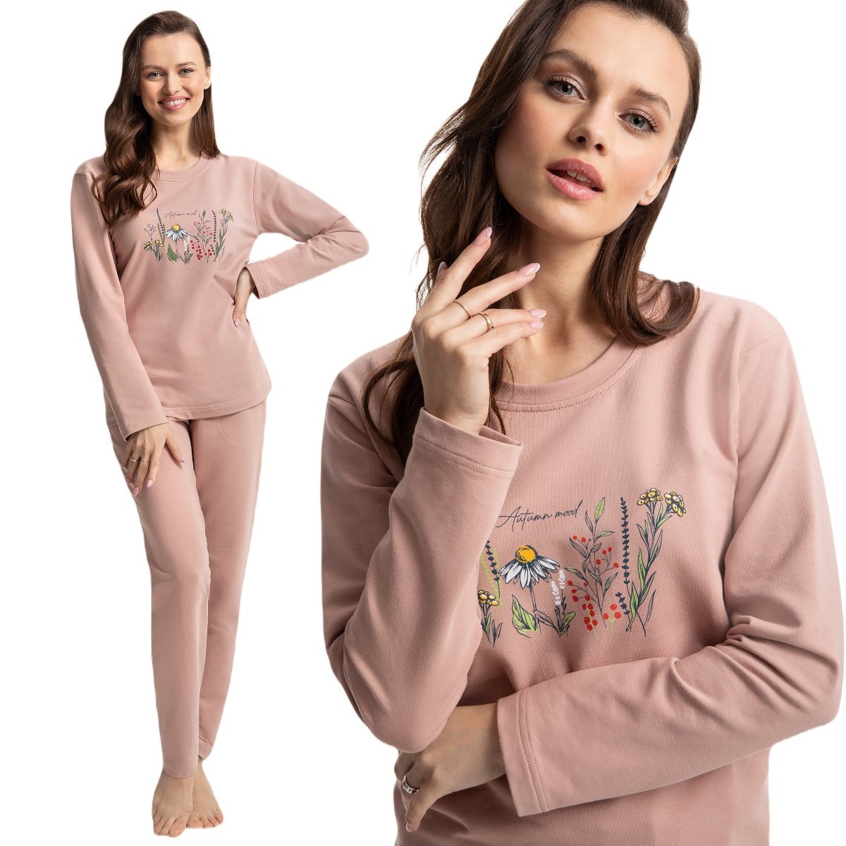 Dres damski LUNA kod 312 pudrowy różowy z kwiatowym nadrukiem XL - Luna ...