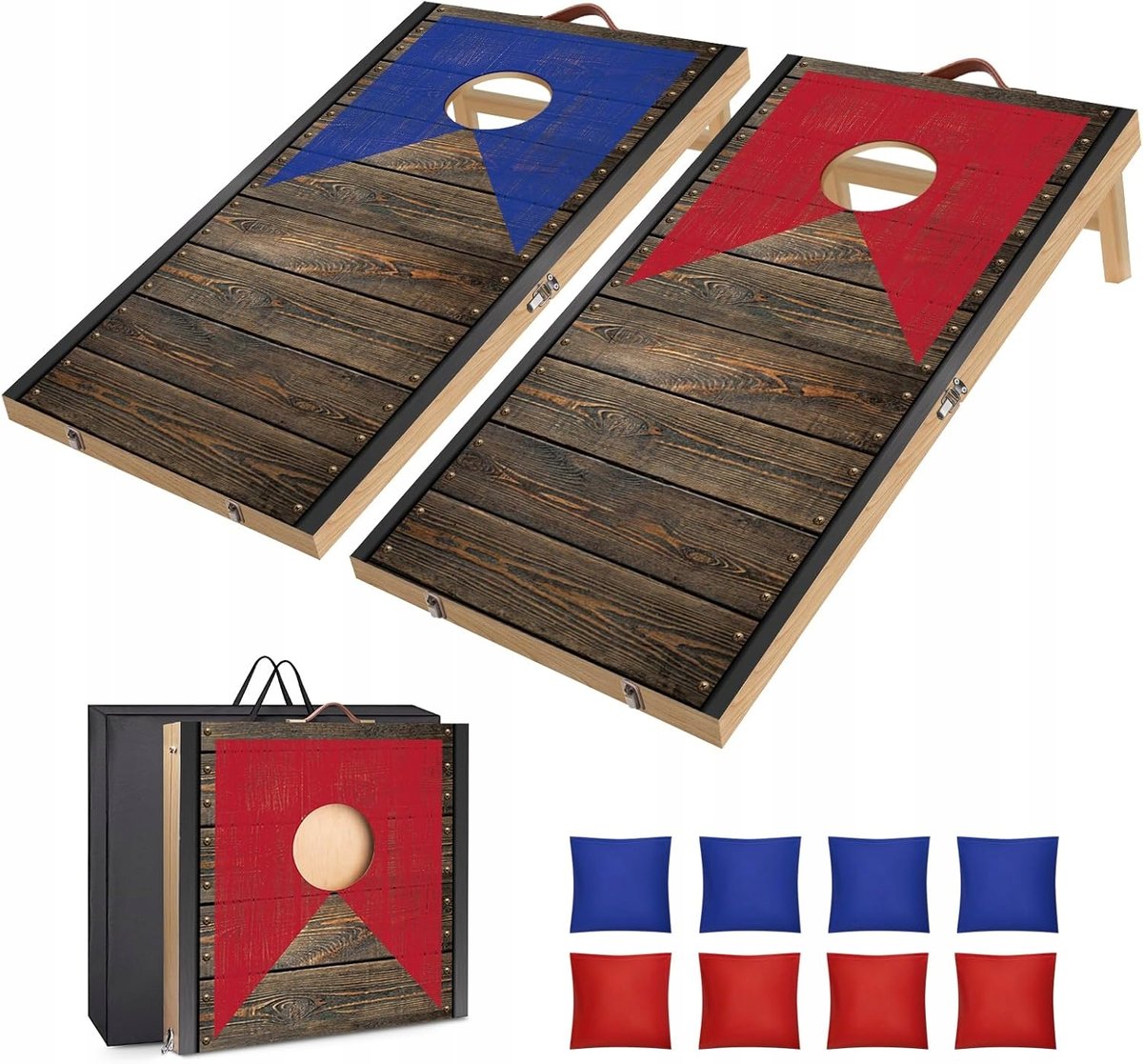 Drewniana Gra w Cornhole 8 Woreczków Składana Lekka Przenośna Zestaw ...