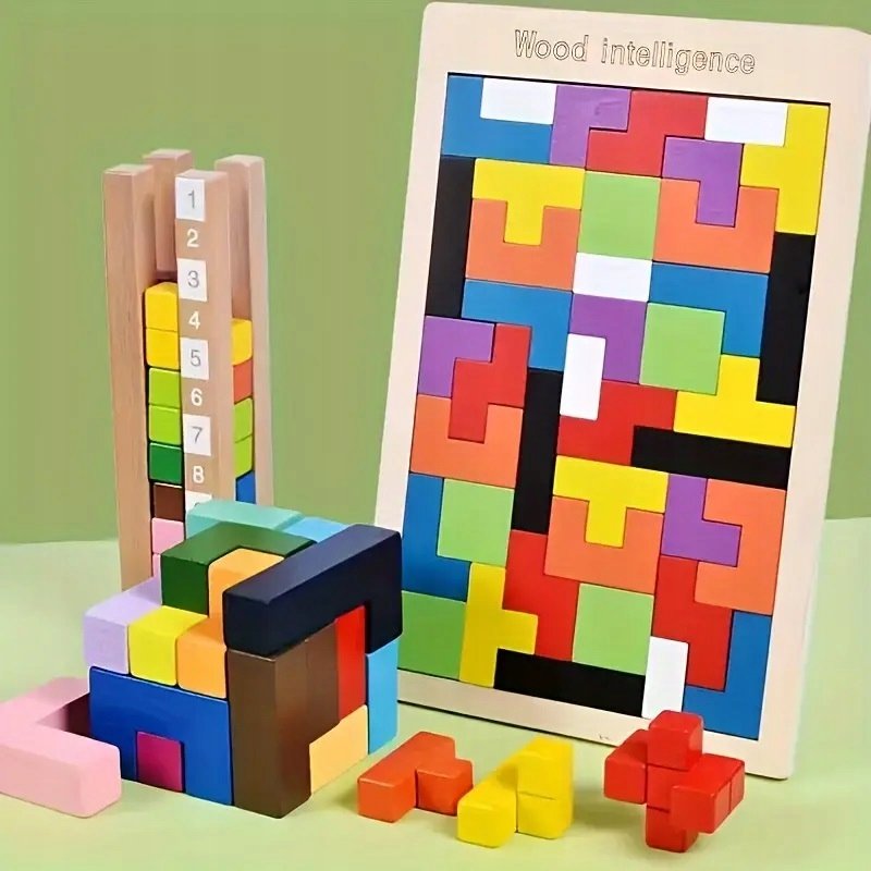 Drewniane Klocki 3D Tetris Łamigłówka Montessori KLOCKI LOGICZNE ...