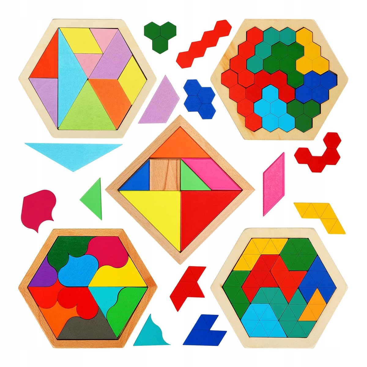 Drewniane puzzle tangram gra logiczna układanka klocki dla dzieci 5 szt ...