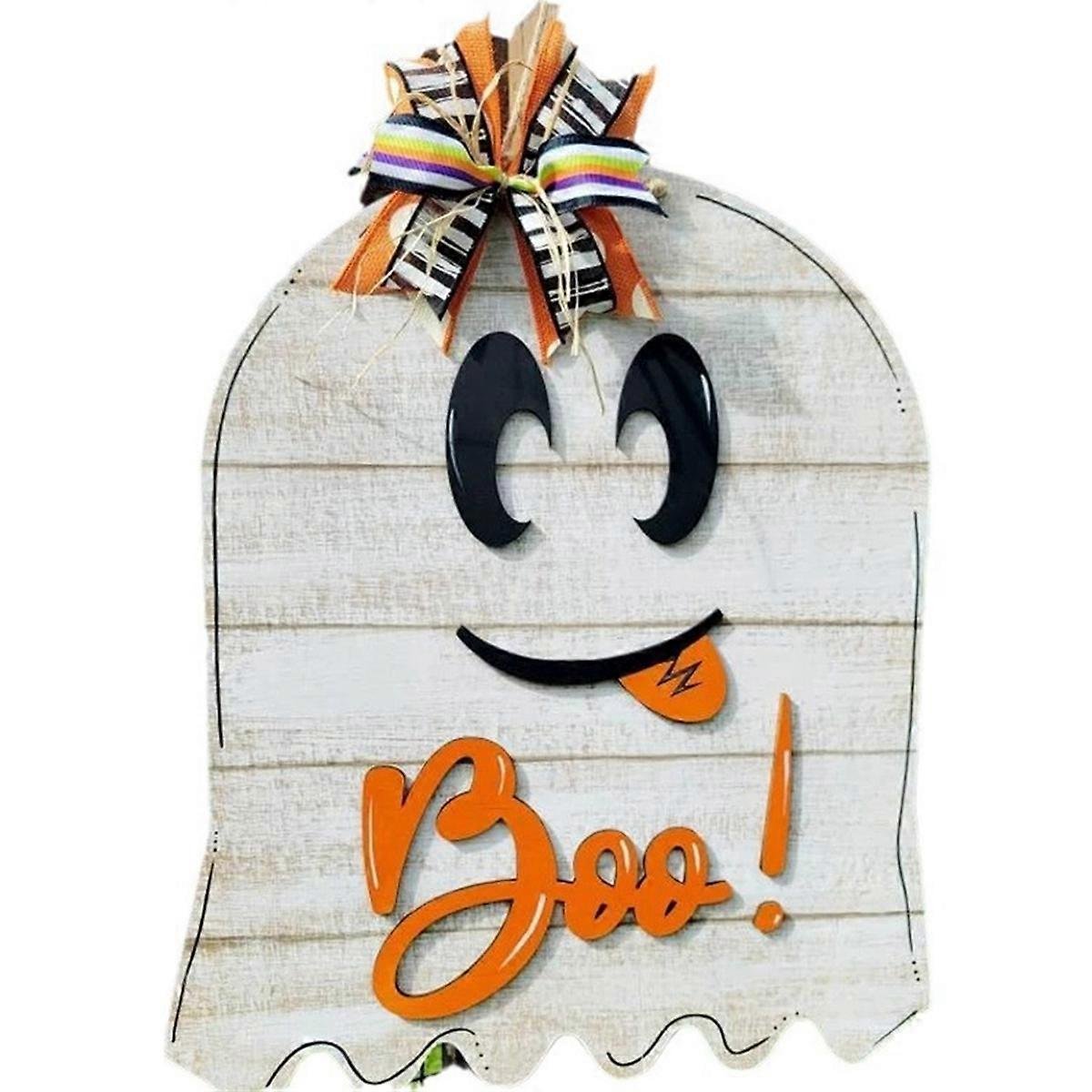 Drewniany wieszak na drzwi z motywem "Boo" na Halloweenowy duch ...