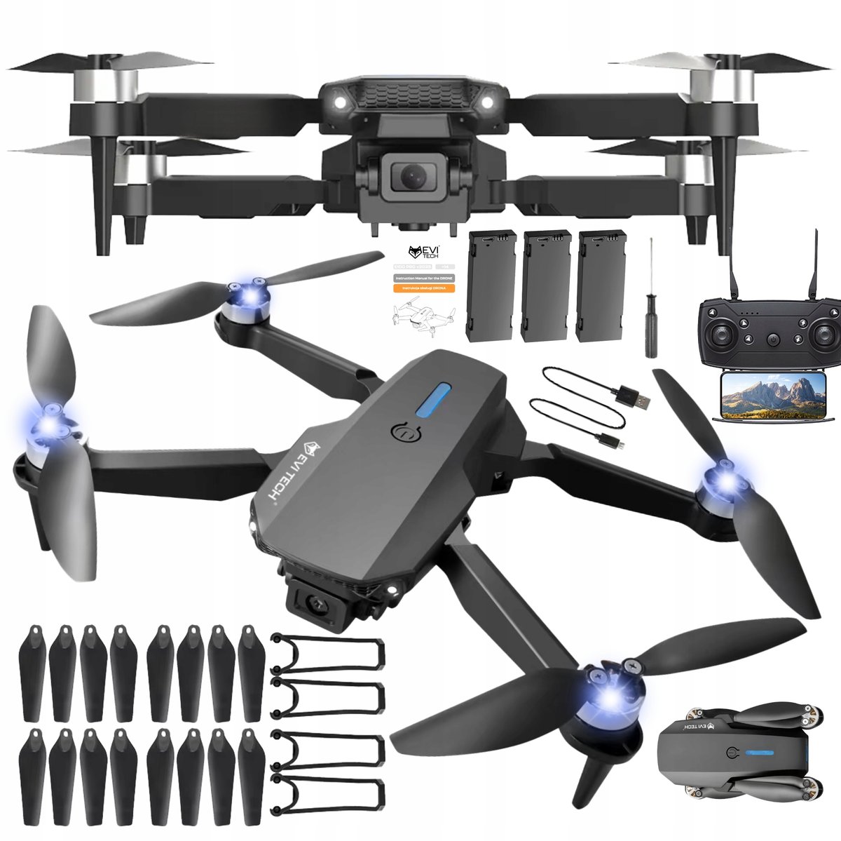 DRON EVI TECH FlyPro2+ KAMERY HD Silniki BEZSZCZOTKOWE WIFI 350m ZABAWKA - EVI | Sklep EMPIK.COM