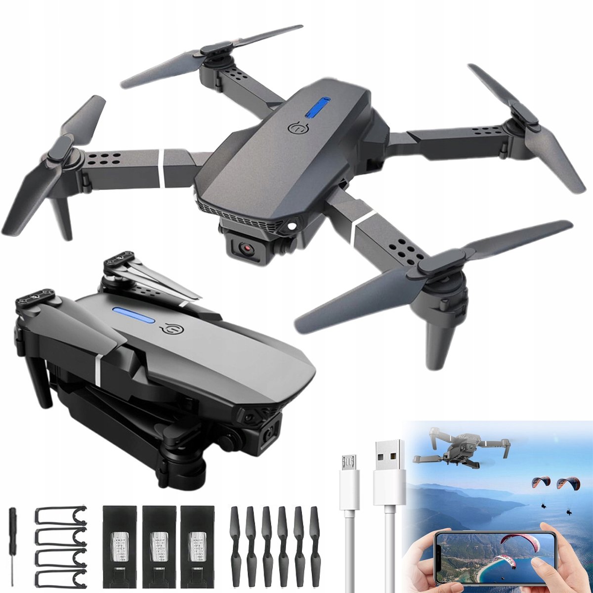 DRON Z KAMERĄ WIFI ŚLEDZENIE RUCHU LATANIE NOCĄ ZASIĘG DLA ...