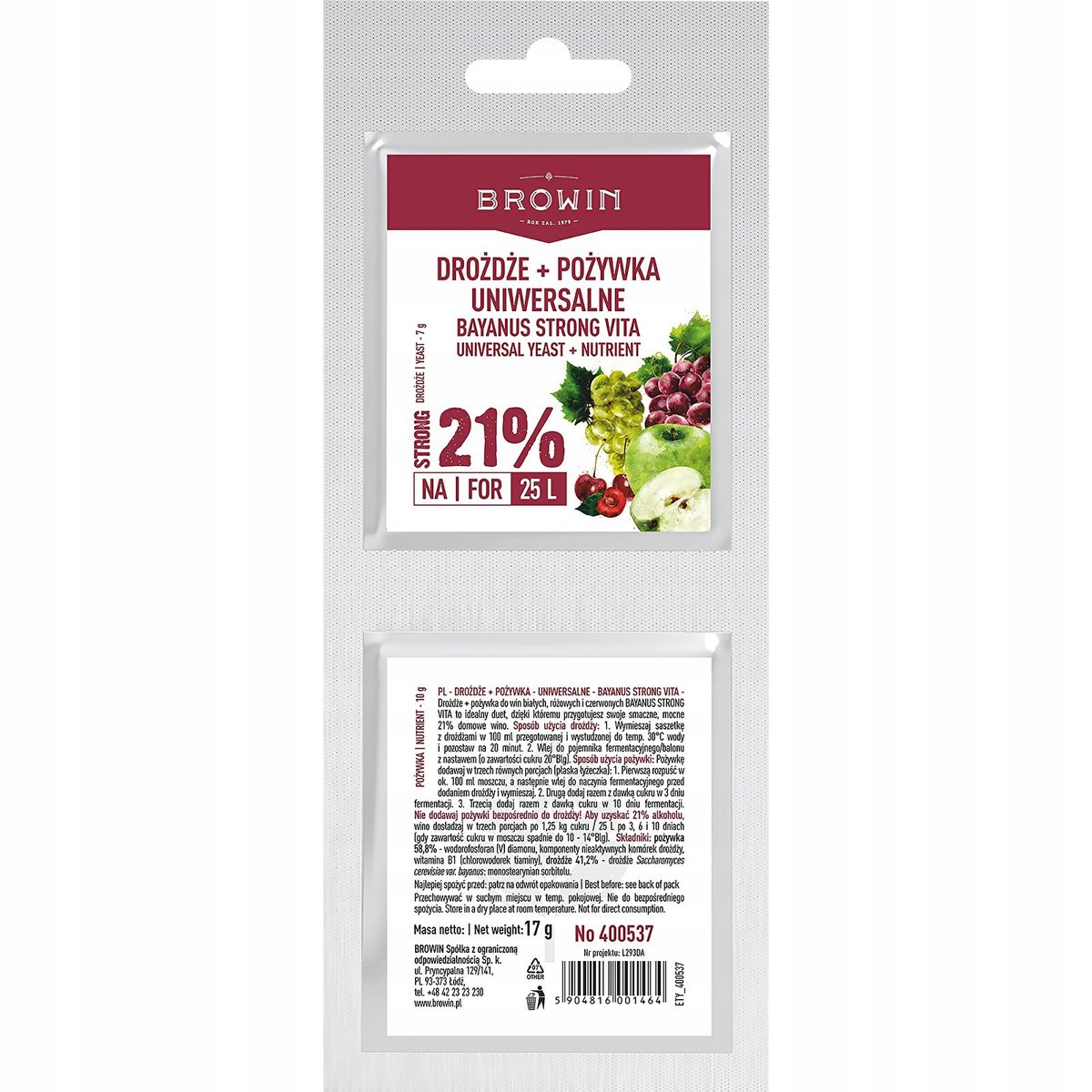 DROŻDŻE WINIARSKIE Bayanus z pożywką BROWIN 400537 - Browin | Sklep ...