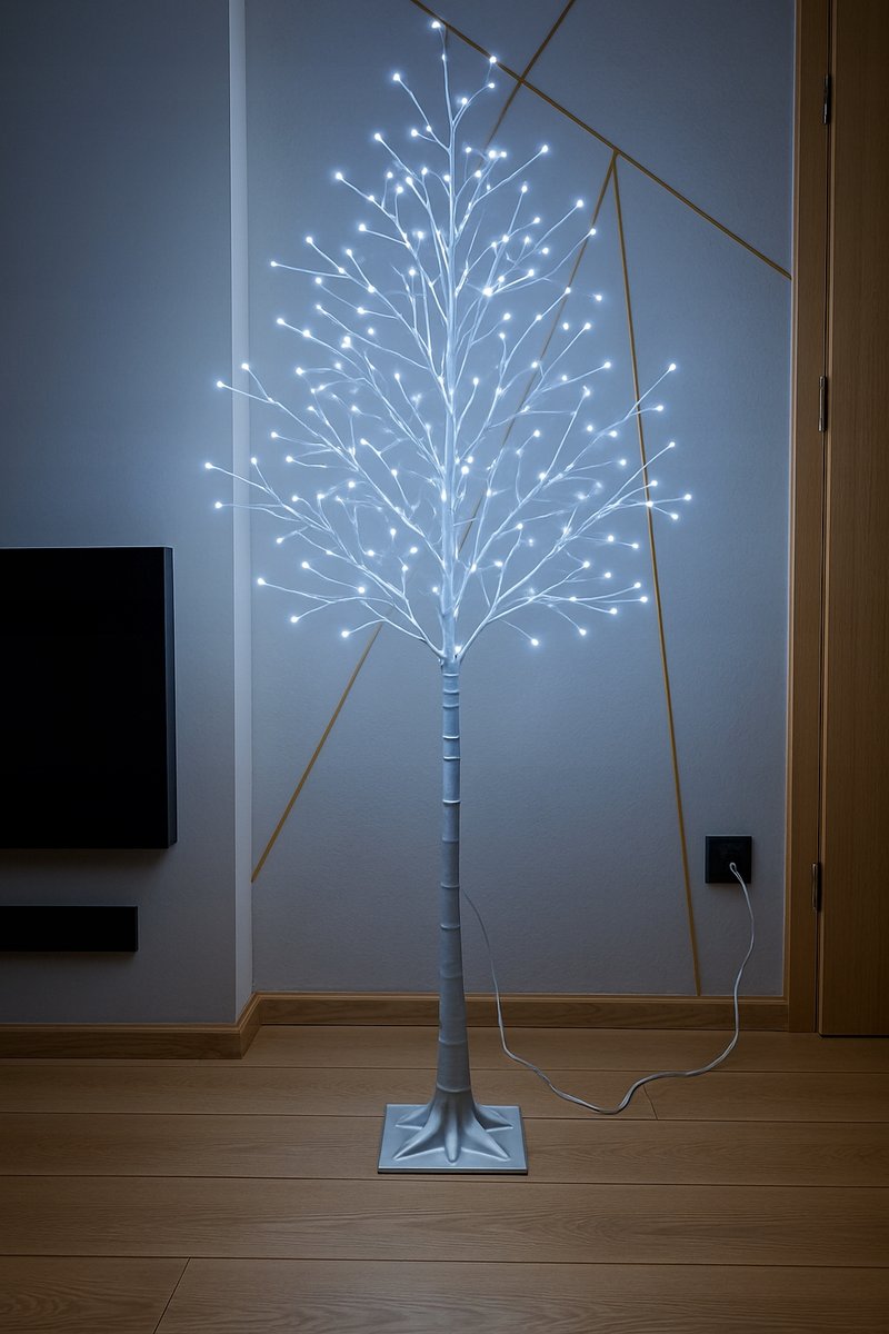 Drzewko Świąteczne LED 170 cm 800 Mikro LED Biały Zimny IP44 Srebrne ...