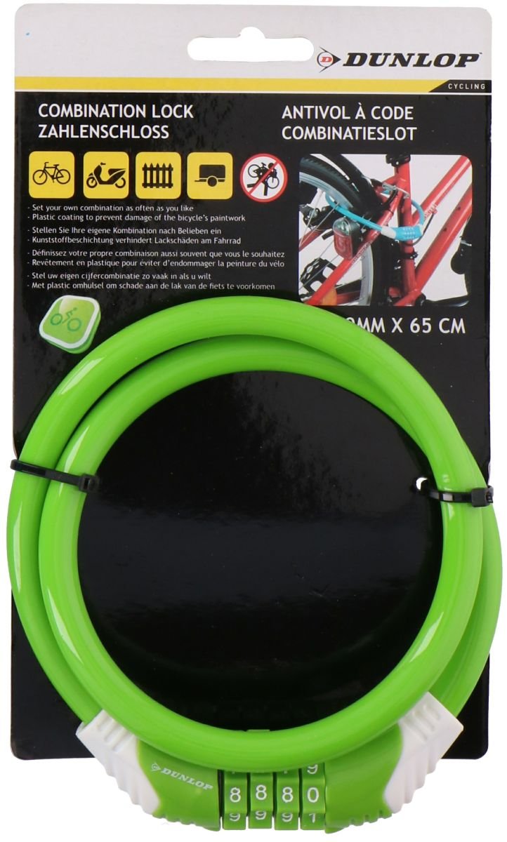 Dunlop, Zapięcie Rowerowe Spiralne Na Szyfr 1.0 x 65 cm , Zielony - Dunlop | Sport Sklep EMPIK.COM