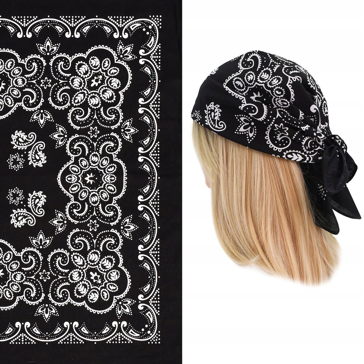 Duża BANDAMKA Bandana Modna Chusta do Włosów Bawełniana XL CZARNA ...