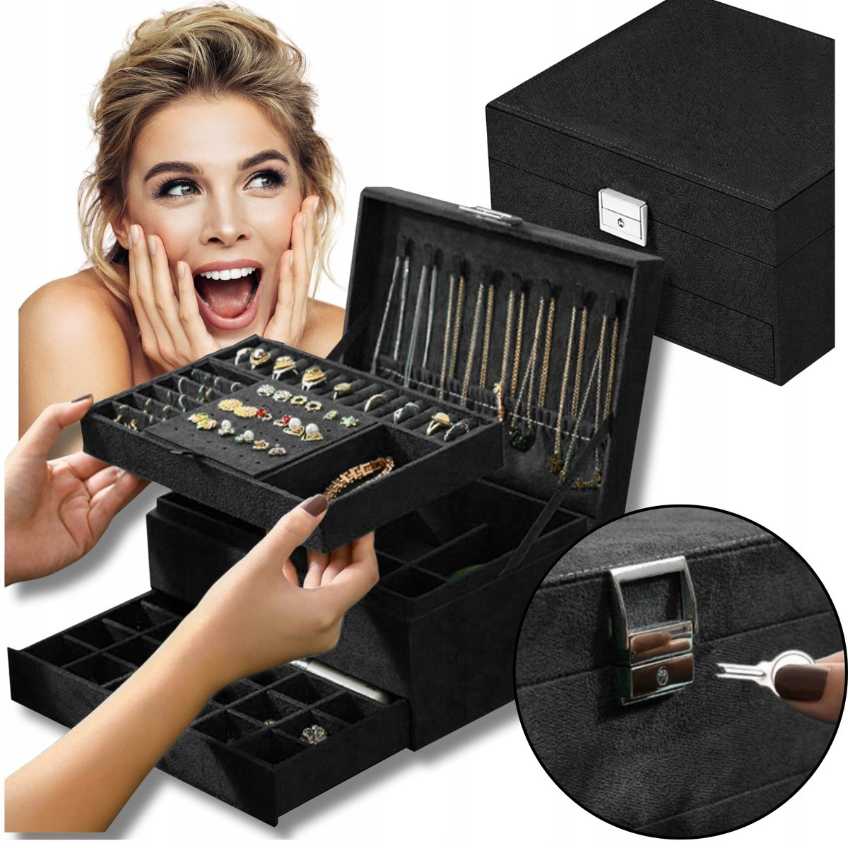 DUŻA SZKATUŁKA NA BIŻUTERIĘ KUFEREK NA KLUCZYK ORGANIZER PUDEŁKO ETUI BOX - MOLTEK | Sklep EMPIK.COM