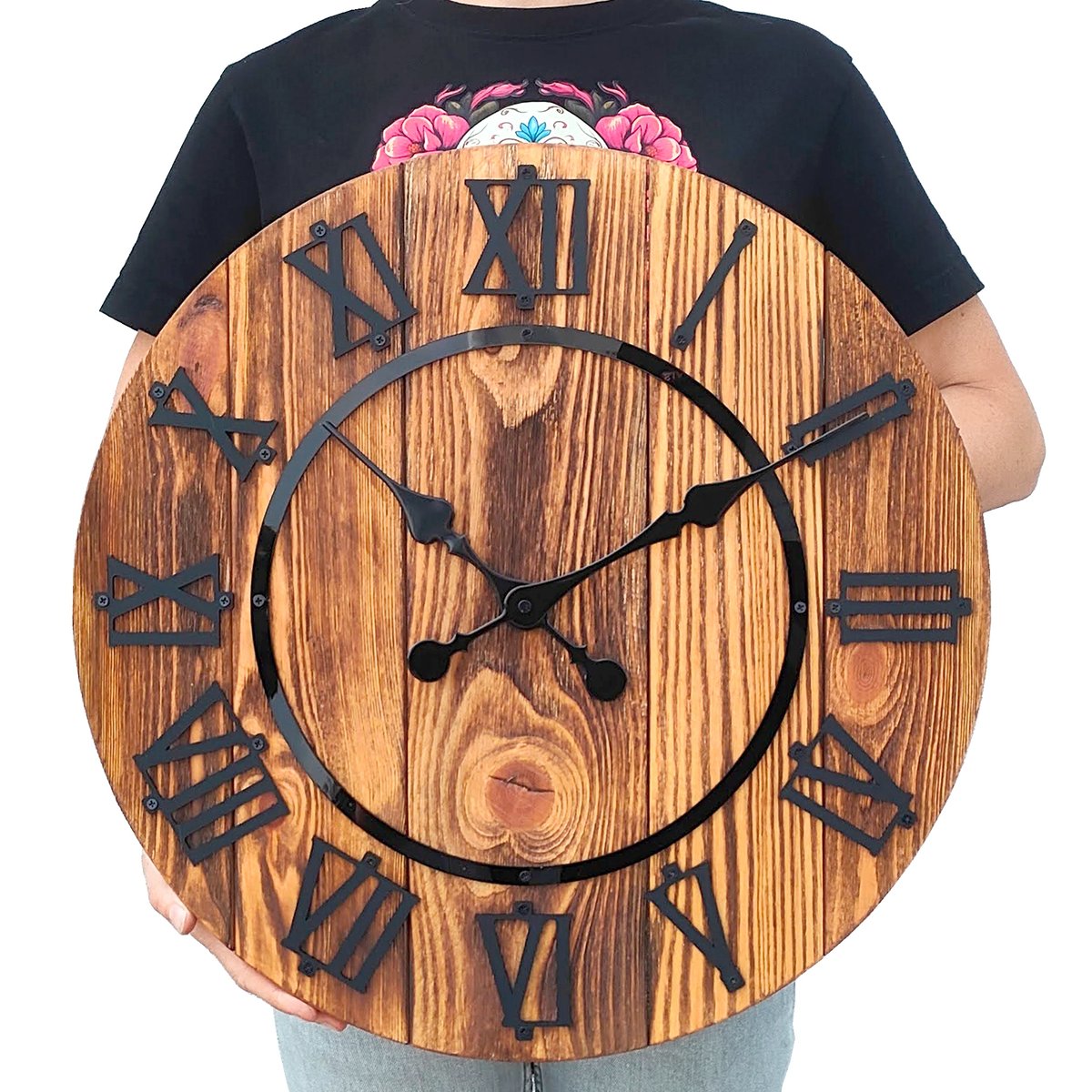 Duży Drewniany Zegar Rzym - Farmhouse Style - Loftowy - Masywny- Cyfry ...