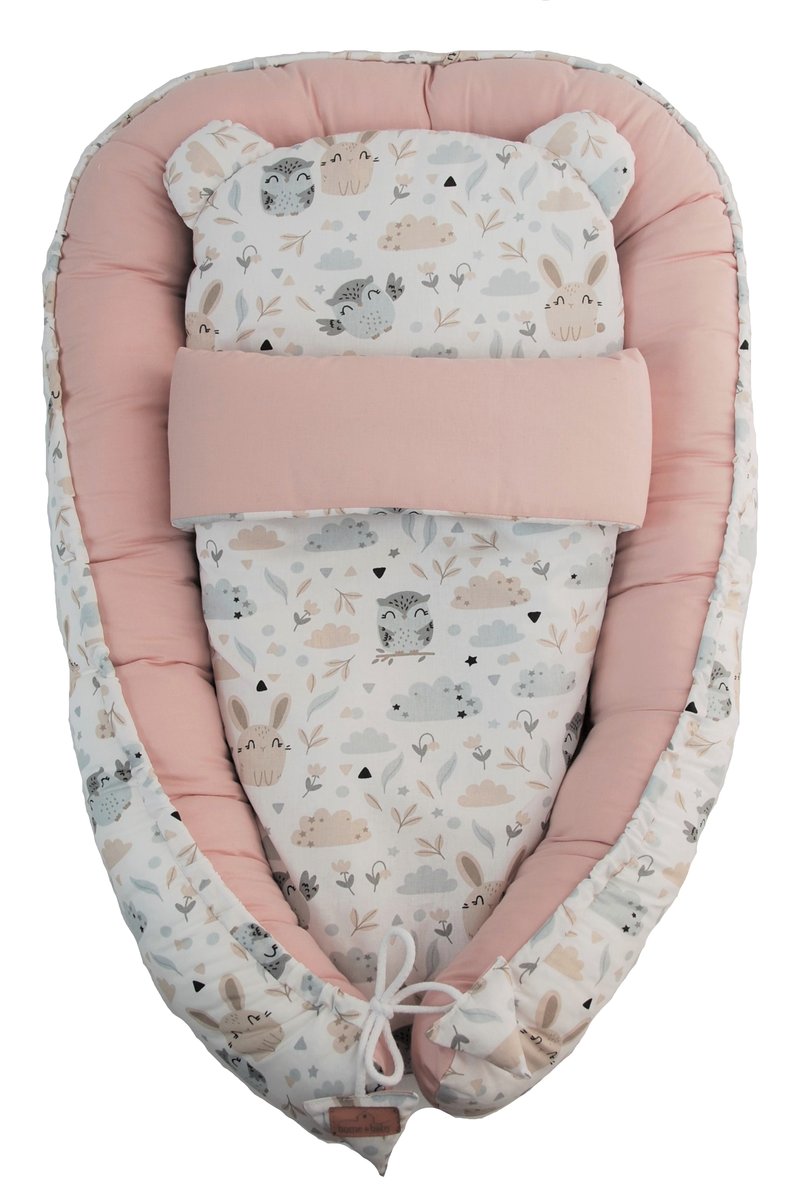Duży kokon niemowlęcy zestaw RÓŻOWA LEŚNA POLANA - home&baby | Sklep ...