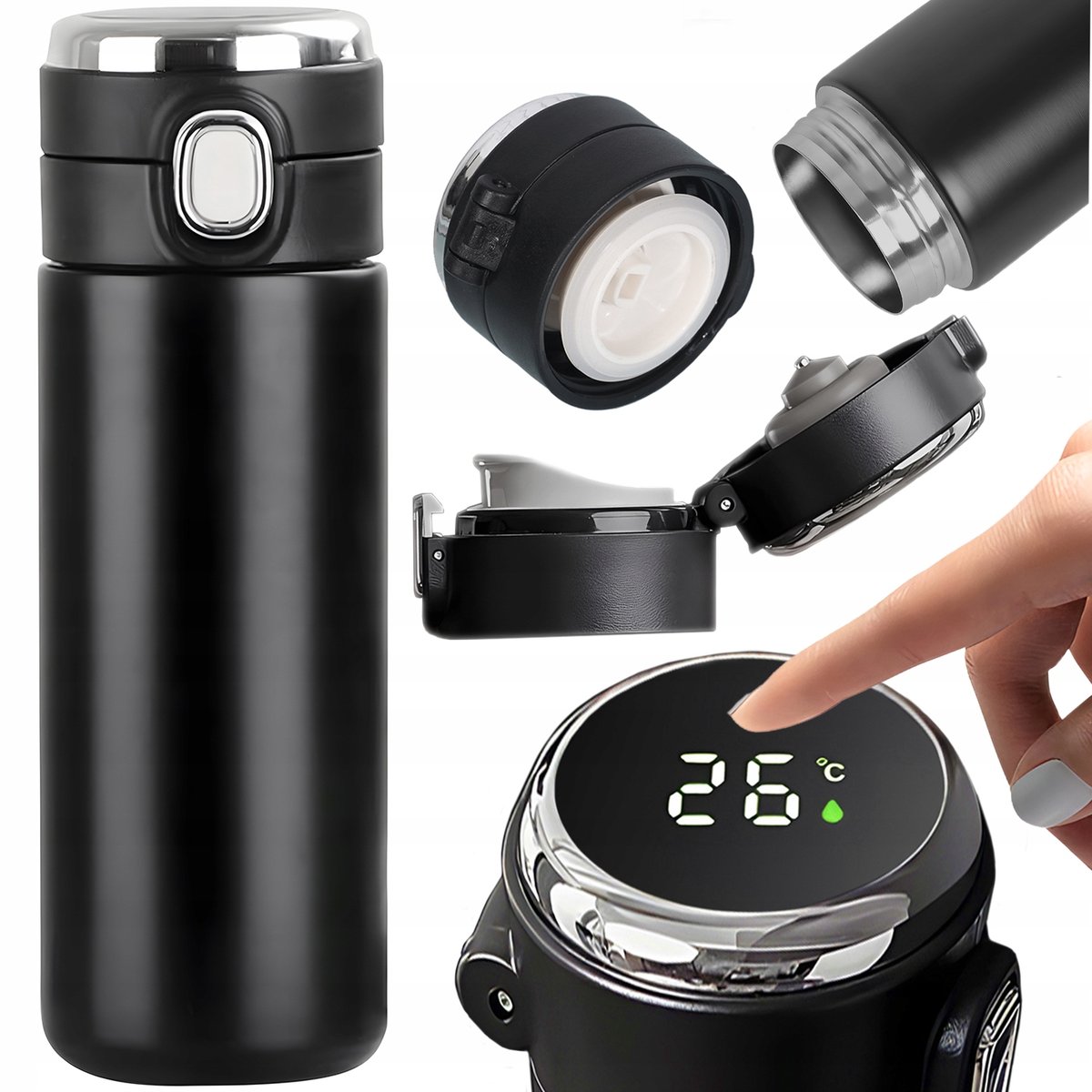 Duży Kubek TERMICZNY 420ml z Ustnikiem LCD SMART Termos Czujnik ...