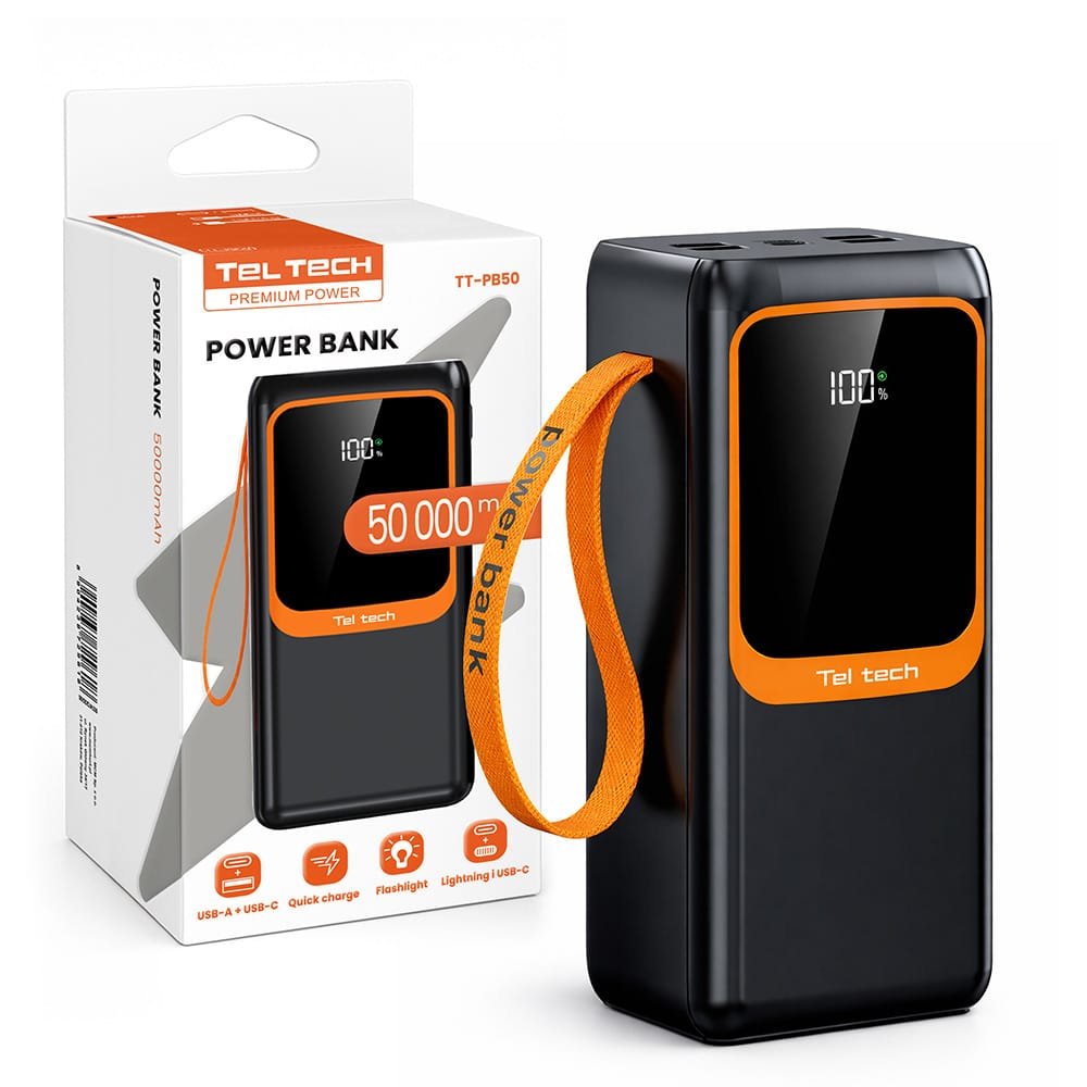 DUŻY Powerbank 50000mAh Bateria awaryjna 5A 22.5W + kable Typ-C ...