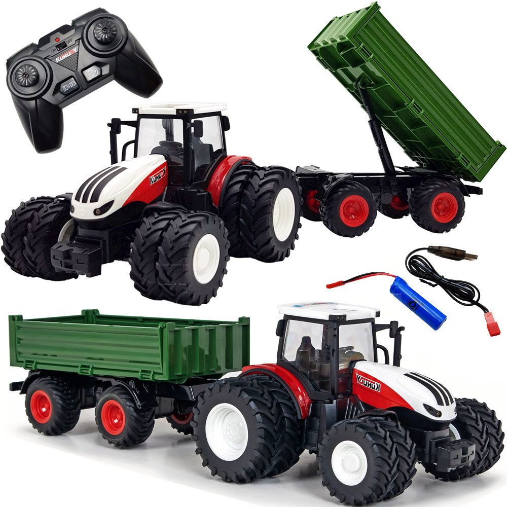 DUŻY TRAKTOR Z PRZYCZEPĄ CIAGNIK Zdalnie sterowany na PILOT Świeci LED ...
