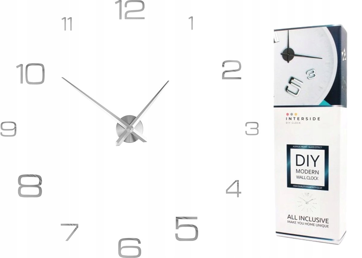 DUŻY ZEGAR ŚCIENNY 3D NAKLEJANY ŚCIANĘ 70-130CM - Nice Stuff | Sklep EMPIK.COM