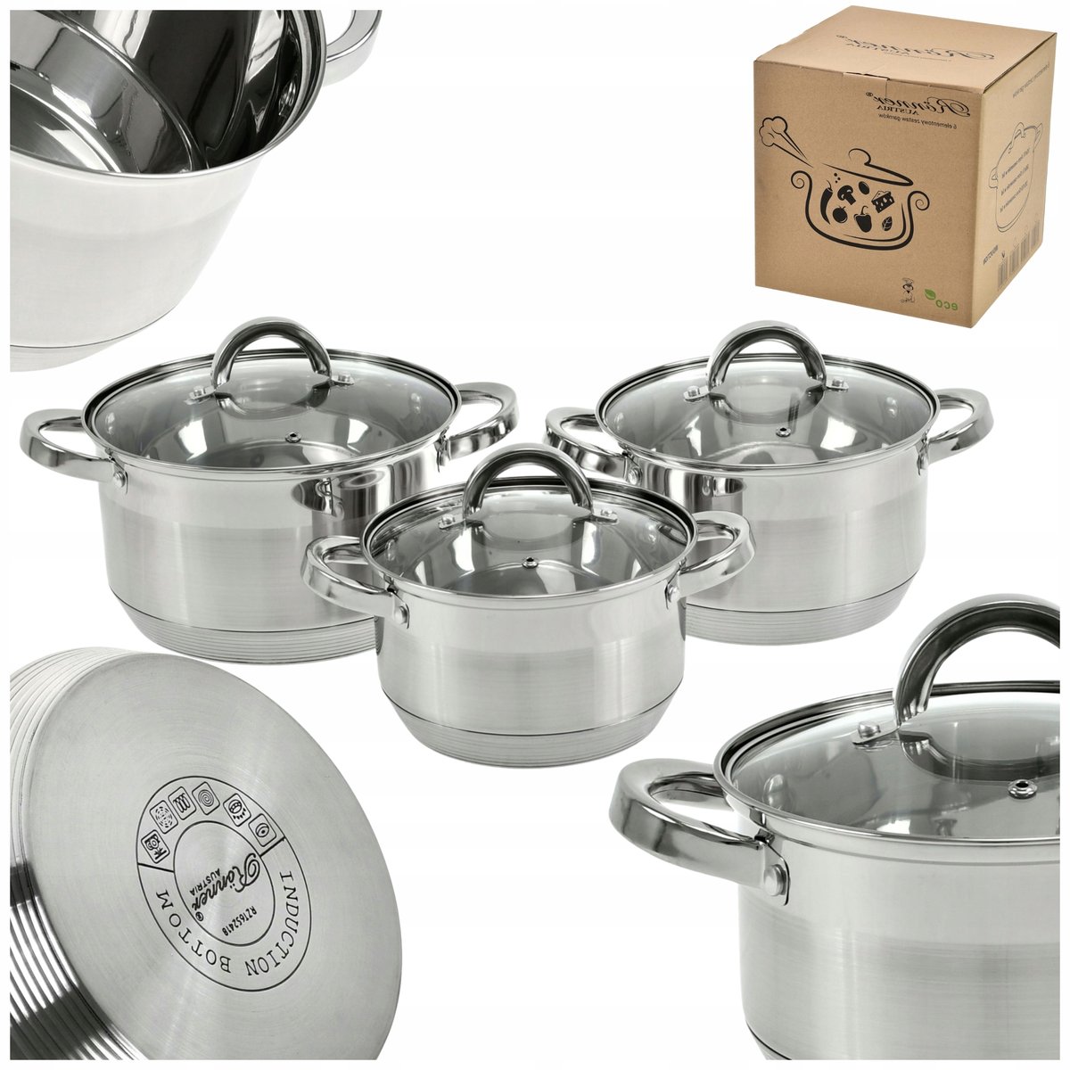 DUŻY ZESTAW GARNKÓW STALOWYCH 20/22/24cm GARNKI STAL NIERDZEWNA INDUKCJA - Inny producent ...