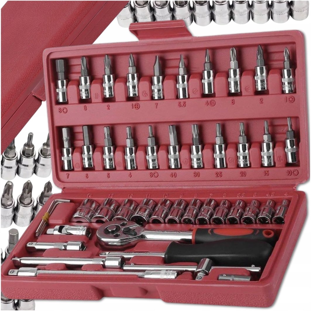 DUŻY ZESTAW KLUCZY NASADOWYCH NARZĘDZI KLUCZE NASADOWE 46 ELEMENTÓW TORX - MODEUS | Sklep EMPIK.COM