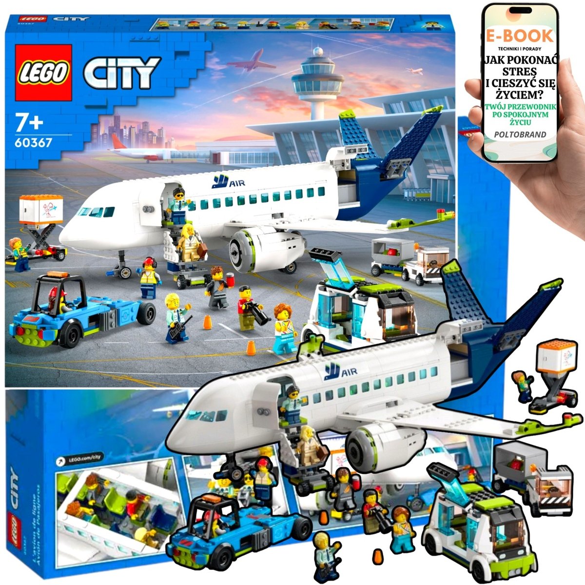 DUŻY ZESTAW LEGO City Realistyczny samolot pasażerski z akcesoriami i 9 ...