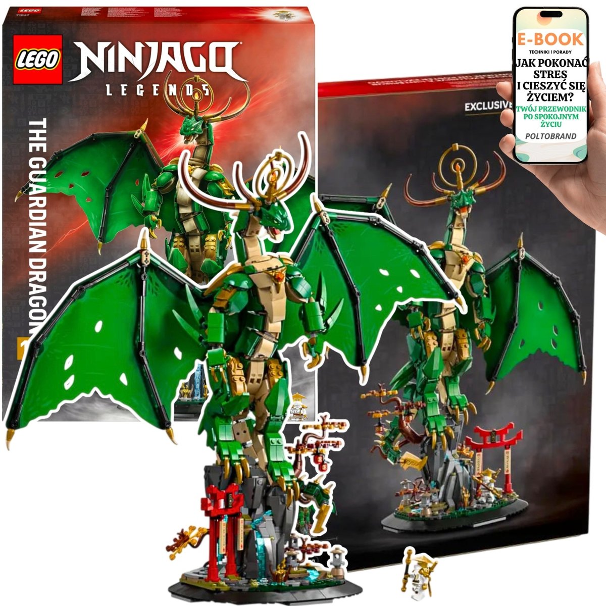 DUŻY ZESTAW LEGO NINJAGO Smok-strażnik – majestatyczny model 48 cm z ...