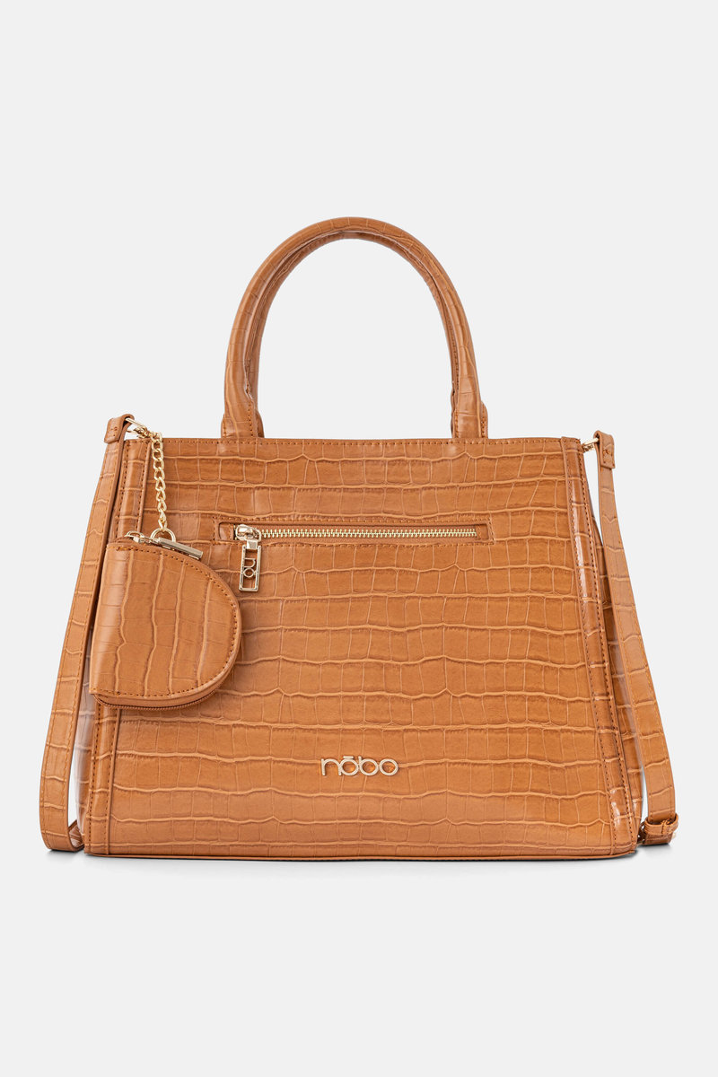 Dwukomorowa, Średnia Torebka Do Ręki Nobo Z Fakturą Skóry Krokodyla, Camelowa - Nobo | Moda ...
