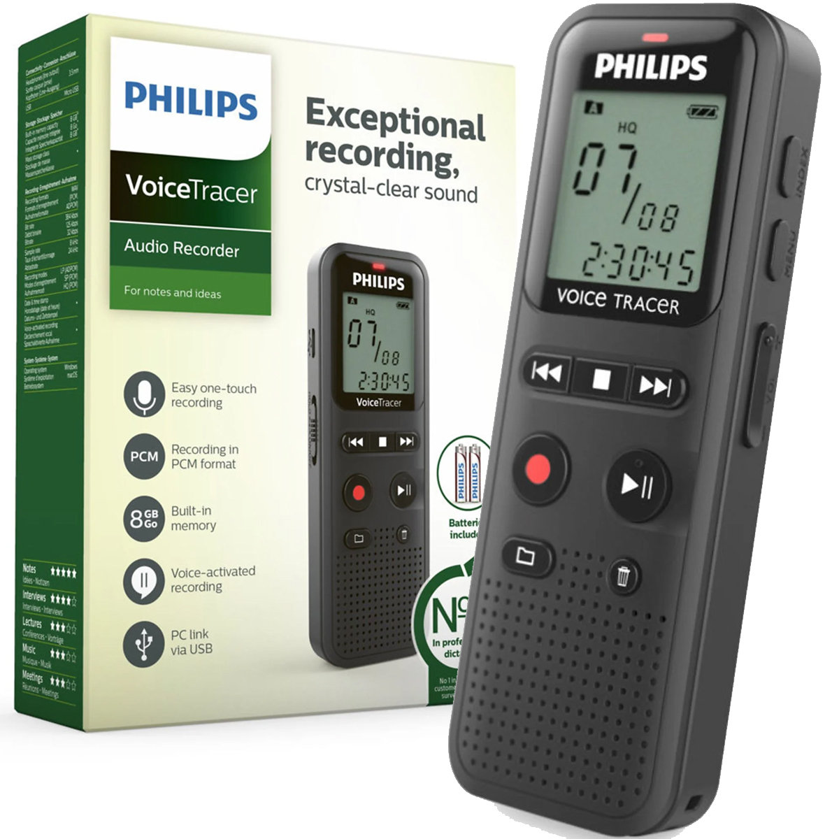 Dyktafon Philips DVT1160 8GB 1.29" LCD czarny - Philips | Sklep EMPIK.COM