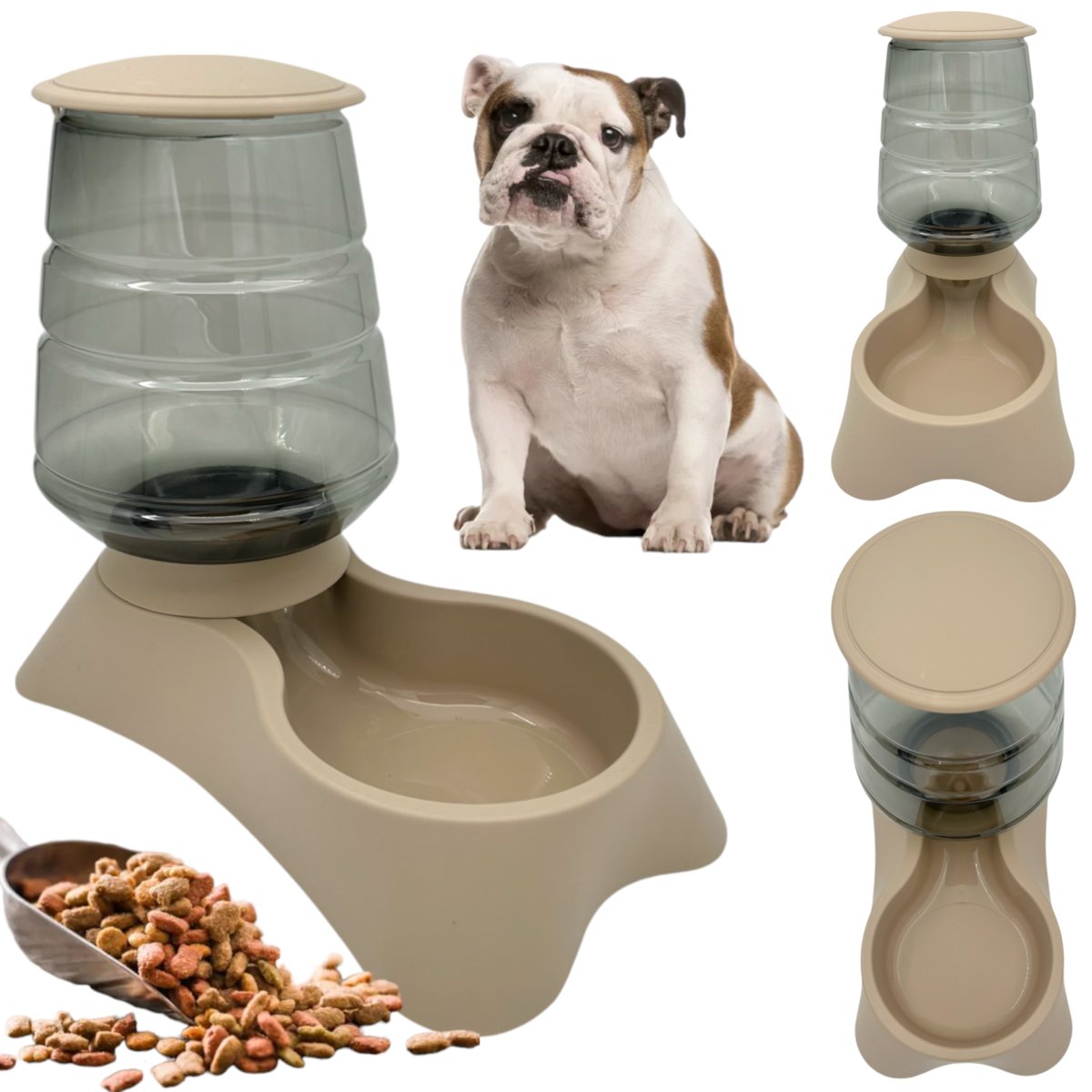 Dyspenser Dozownik Podajnik do Karmy Karmnik Karmidło dla Zwierząt Psa Kota SOLO 3,8l BEŻOWY ...