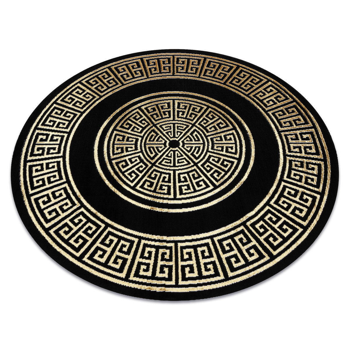 Dywan ALLURE 1968 koło Grecki klucz, ramka - Strukturalny, stylowy, glamour czarny / złoty, koło ...