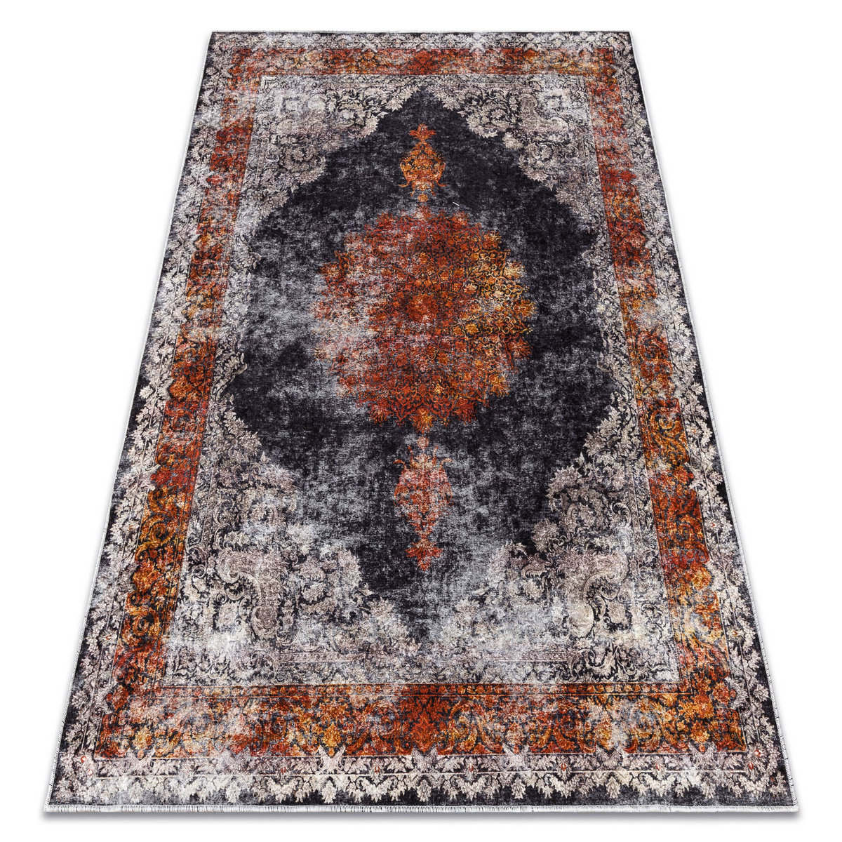 Dywan Do Prania Miro 51186.808 Rozeta, Ramka Antypoślizgowy - Granat / Miedziany, 80X150 Cm ...