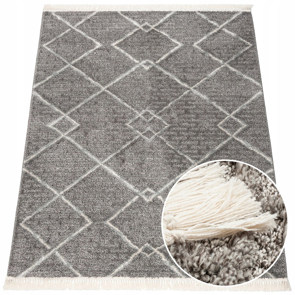 Dywan geometryczny z frędzlami Etno Boho, 80x150 cm - MD | Sklep EMPIK.COM