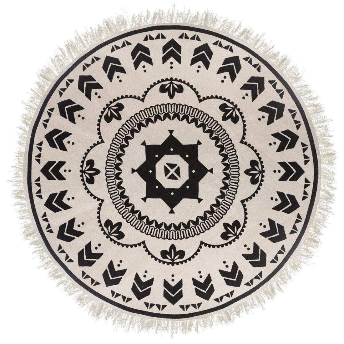 Dywanik dekoracyjny w stylu boho, biało-czarny, średnica 120 cm ...