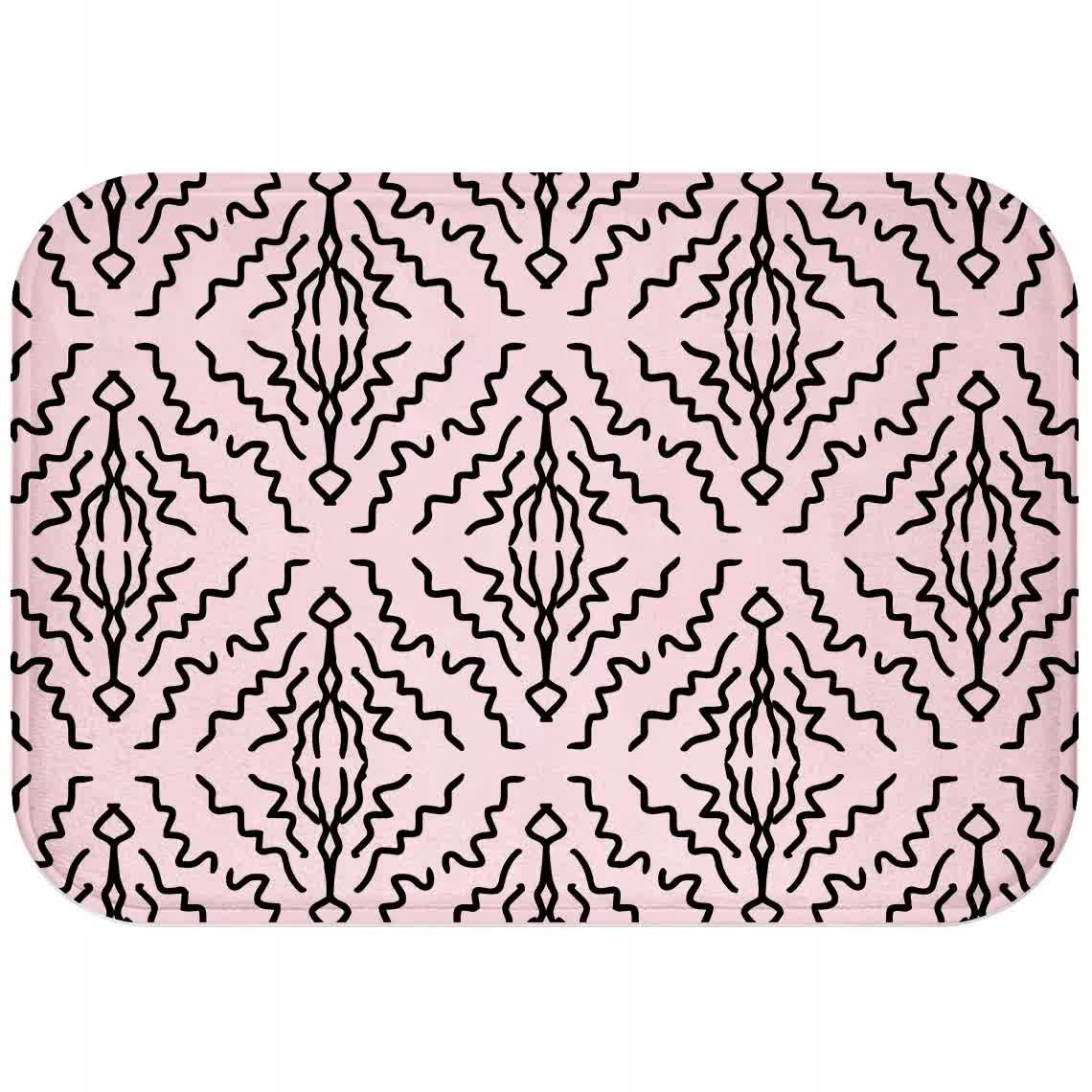 Dywanik Mata Łazienkowy Szybkoschnący Różowy 40x60 Pattern Czarne Wzory ...