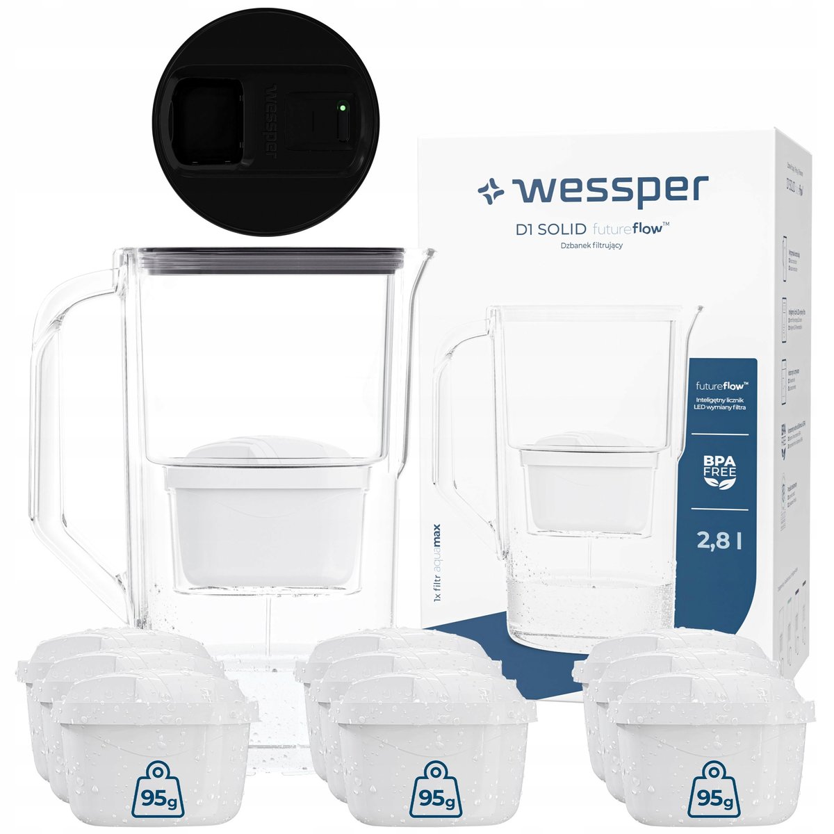 Dzbanek filtrujący elektroniczny Wessper D1 SOLID 2,8l aquamax + 10x ...