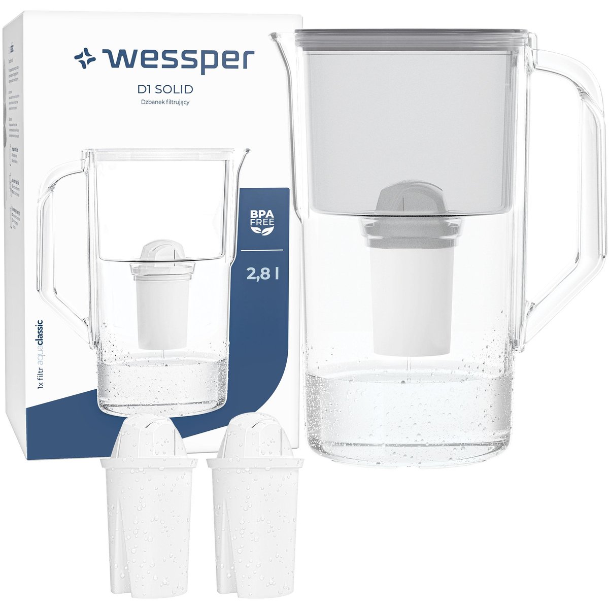 Dzbanek filtrujący Wessper D1 SOLID 2,8l + Filtr Wessper aquaclassic ...