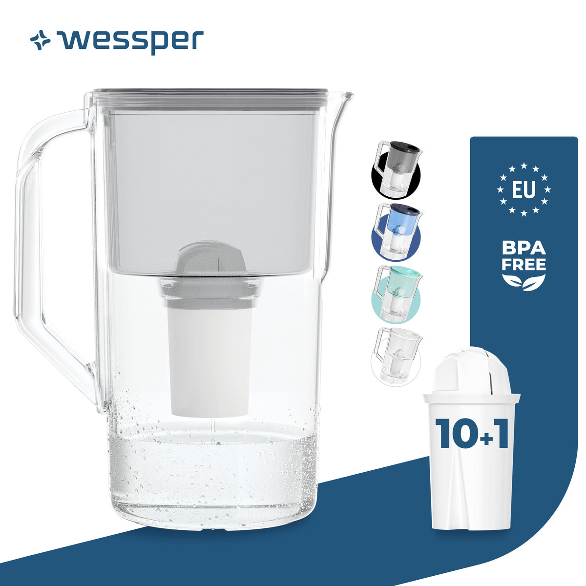 Dzbanek filtrujący Wessper D1 SOLID 2,8l szary + Wkład aquaclassic ...