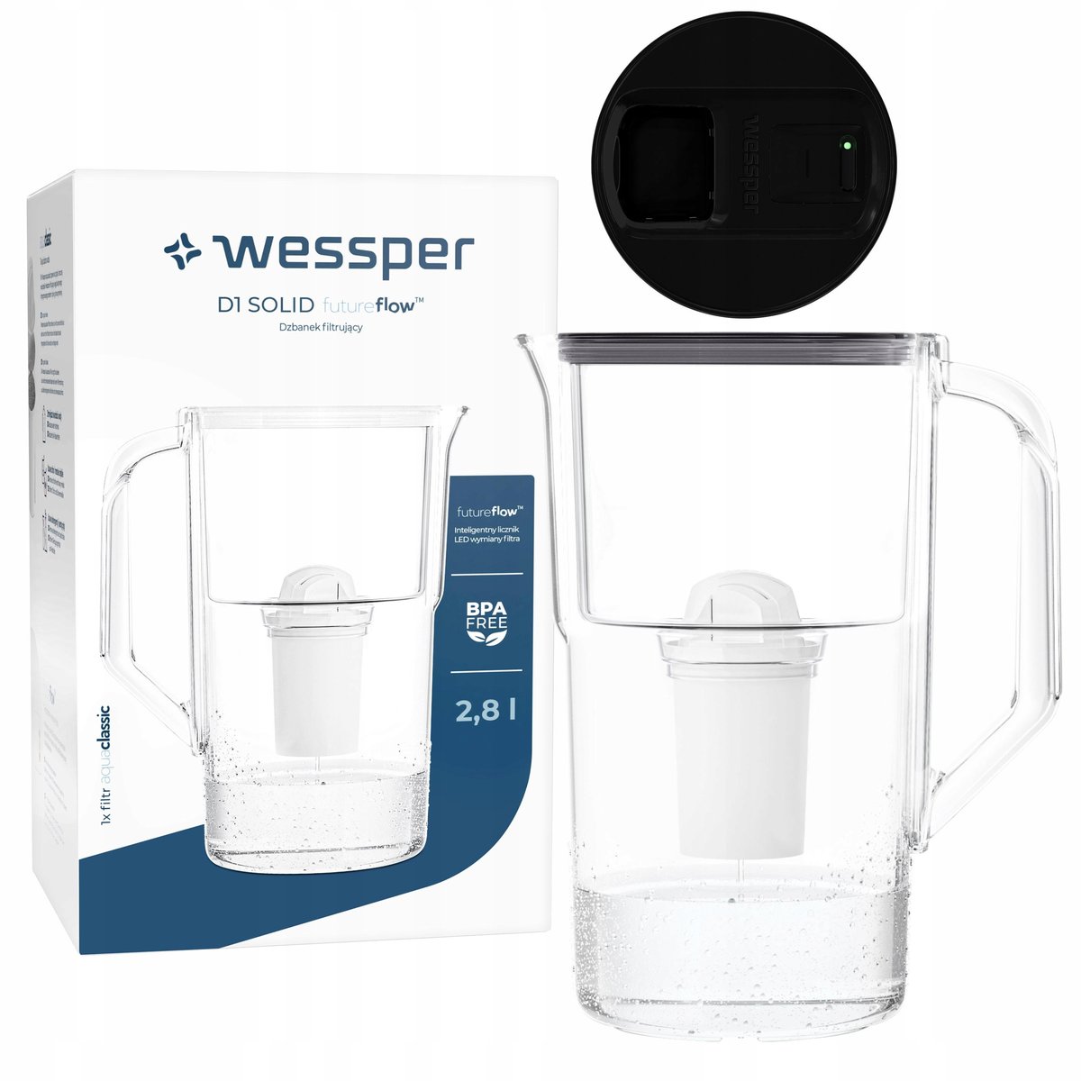 Dzbanek filtrujący z licznikiem LED Wessper D1 SOLID aquaclassic + 1x ...