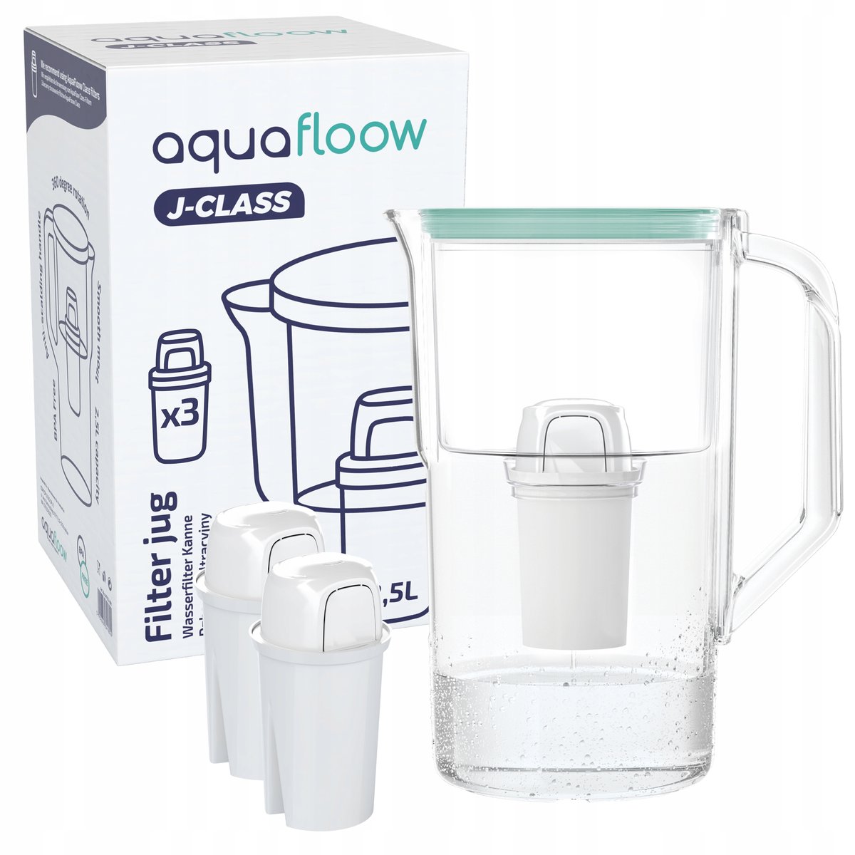 Dzbanek plastikowy AquaFloow J-CLASS 2,5l miętowy + 3x filtr wkład wody ...