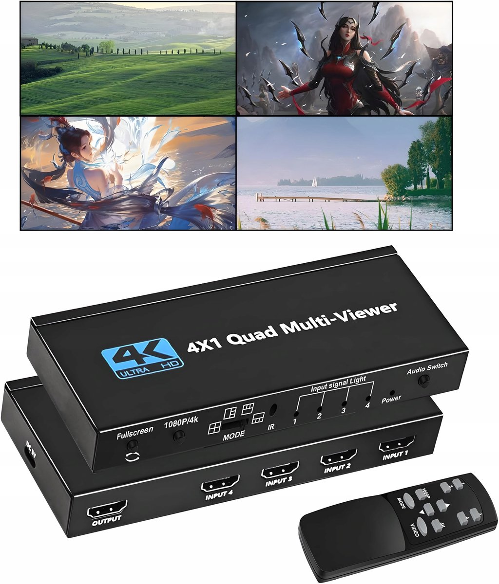 DZIELNIK HDMI 4x1 QUAD MULTI VIEWER PRZEŁĄCZNIK 4x1 Rozdzielacz 4K ...
