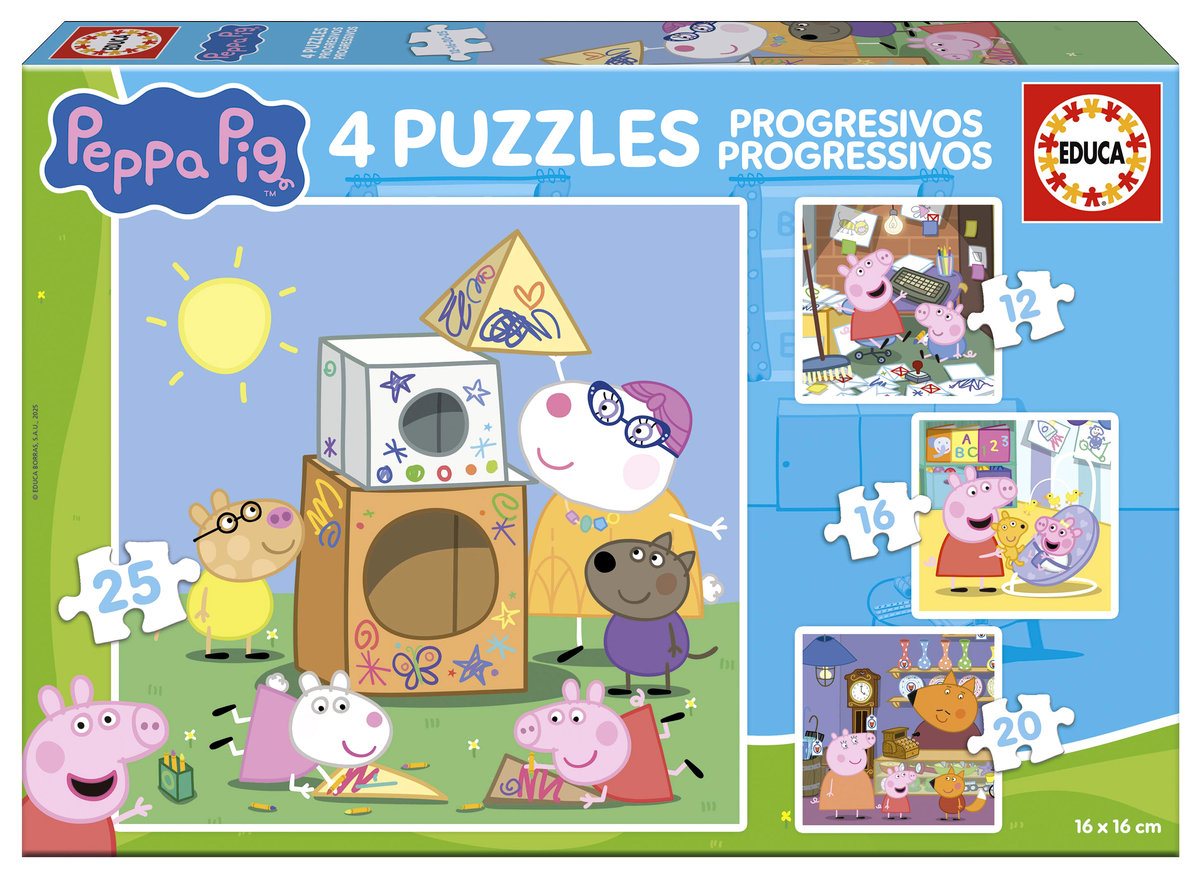 Educa, Puzzle Świnka Peppa, 12 el. + 16 el. + 20 el. + 25 el. - Educa ...