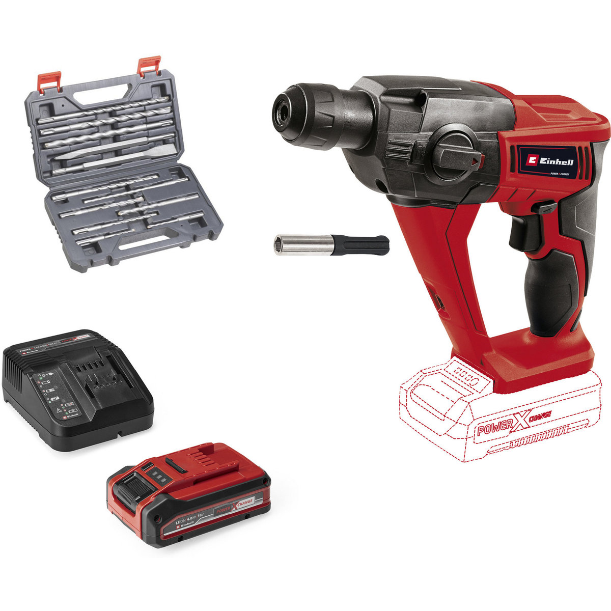 EINHELL Power X-Change cordless hammer drill TE-HD 18 Li, 18 Volt red ...