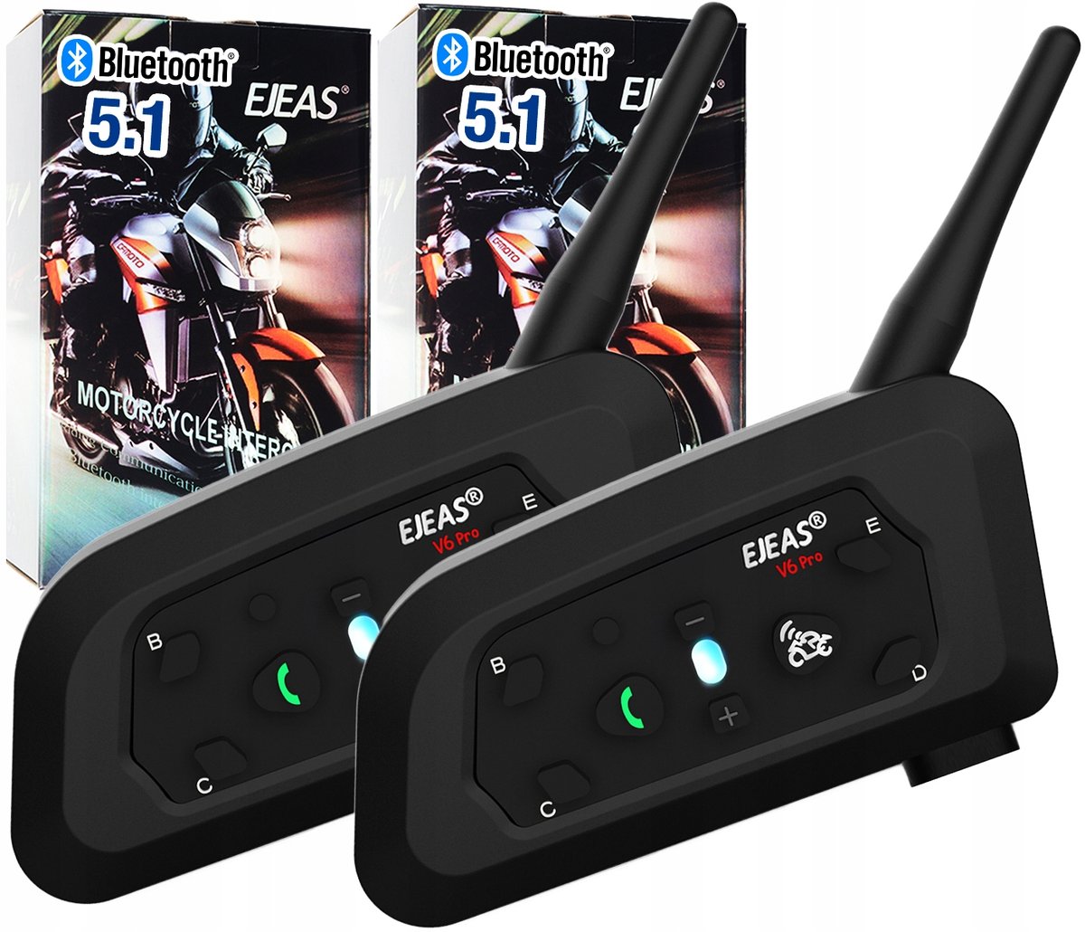 EJEAS V6 PRO + INTERKOM MOTOCYKLOWY 1 kask BLUETOOTH USB-C - Inna marka | Motoryzacja EMPIK