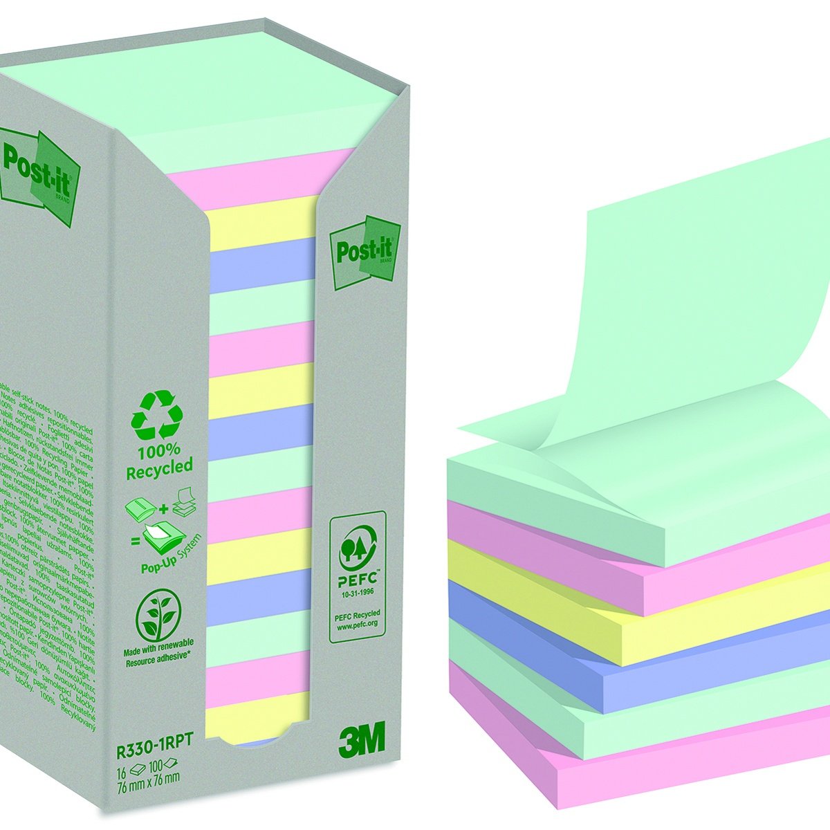 Eko Kart. Samoprz. Post-it®z-notes,nature,pastel,76x76mm,16x100 - Post ...